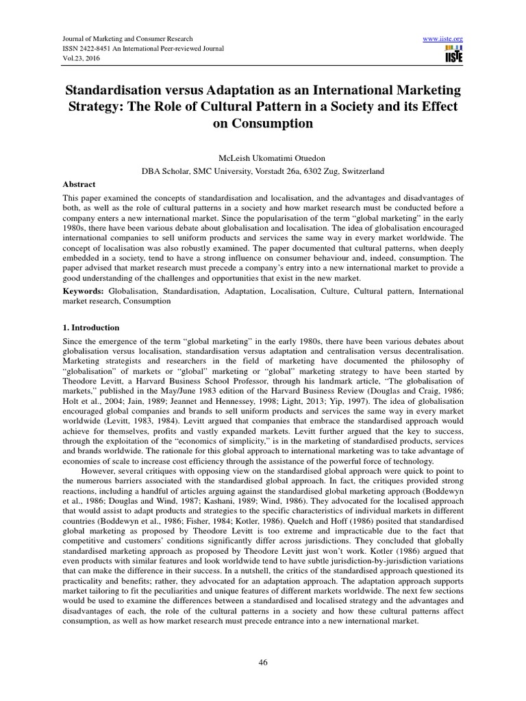 Standardisation Versus Adaptation As An International Marketing | PDF ...