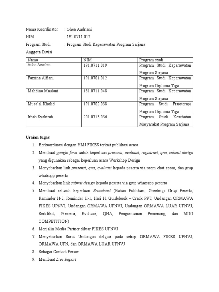 LPJ Divisi Humas Workshop Design | PDF