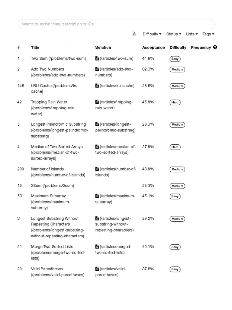 100 Most Asked Problems - LeetCode | PDF | Array Data Structure ... 100 Most Asked Problems - LeetCode | PDF | Array Data Structure ...