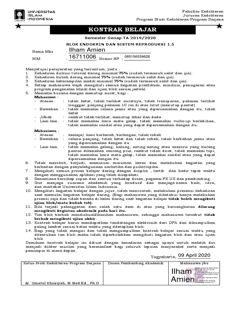 Kontrak Belajar Blok 1.5 | PDF