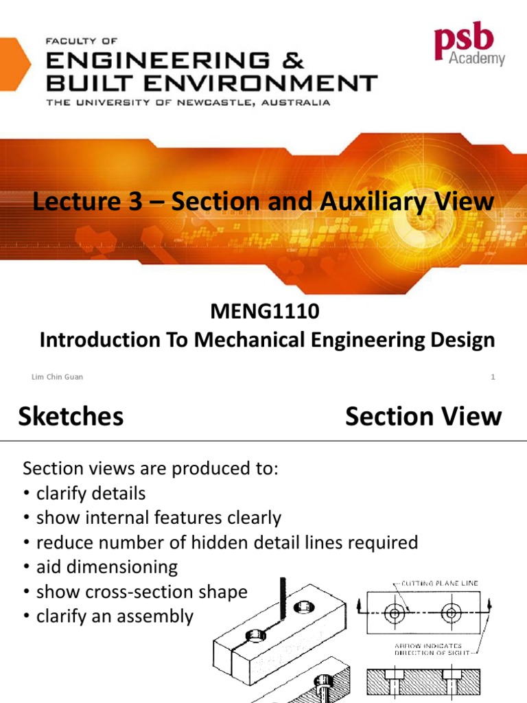 Lecture 3 - Section and Auxiliary View | PDF | Screw | Tools