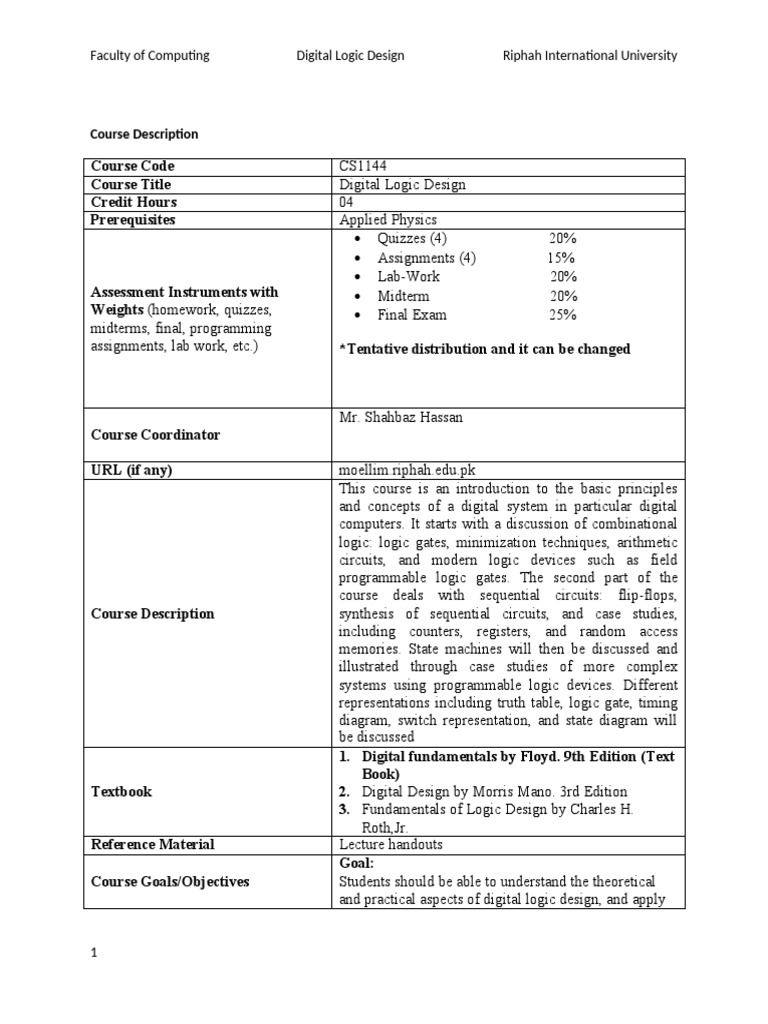 Updated DLD - Course Outline | PDF | Logic Gate | Teaching Mathematics