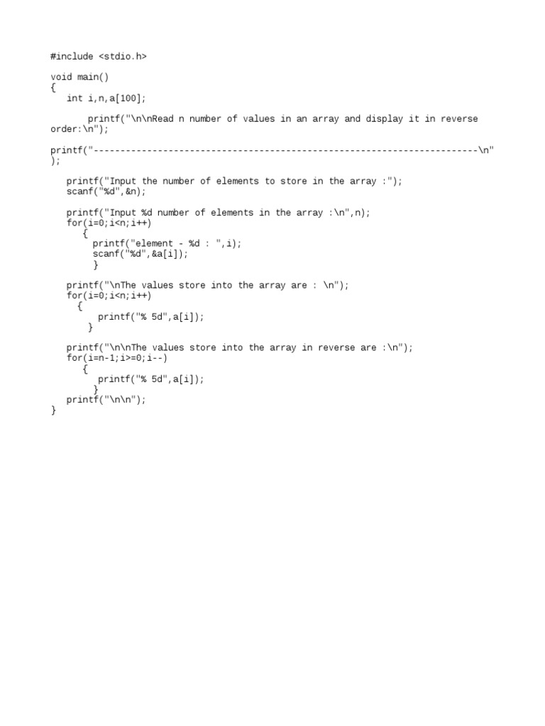Write A C Program In C To Read N Number Of Values In An Array And