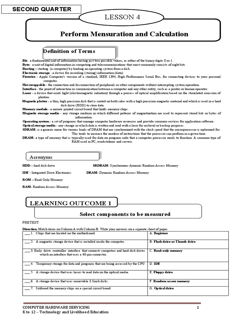 2nd Quarter Module in Chs 8 | PDF | Computer Data Storage | Random Access Memory