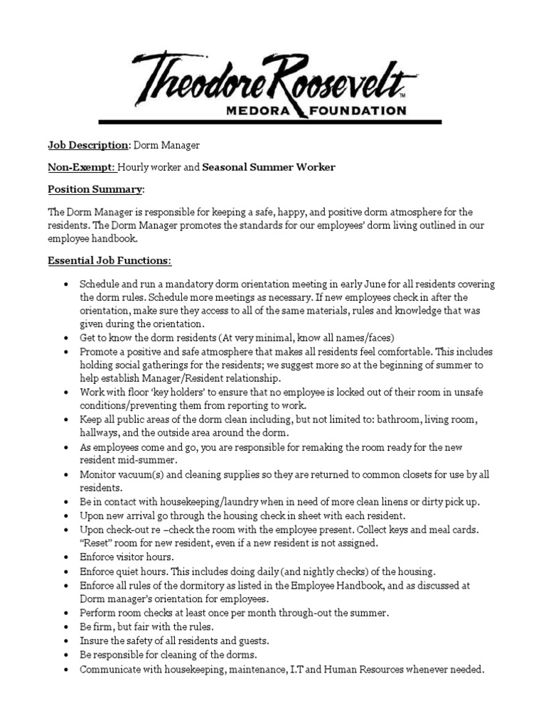 Dorm Manager | PDF | Human Resources | Dormitory
