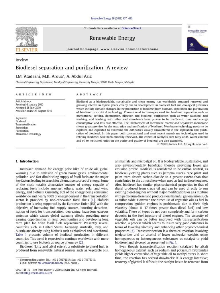 Separation Biodiesel Review | PDF | Biodiesel | Diesel Fuel