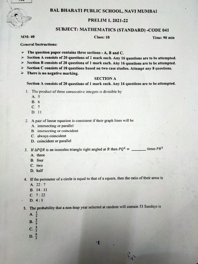 Mathematics (Pre-Board) Question Paper | PDF