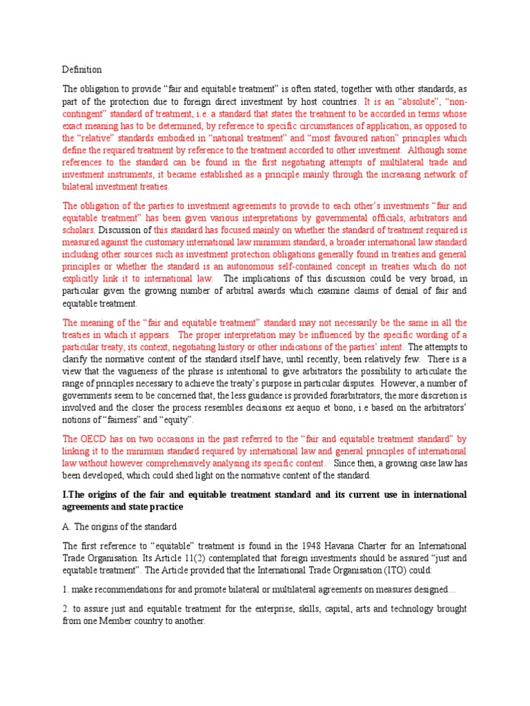 Fair and Equitable Treatment | PDF | Treaty | International Law