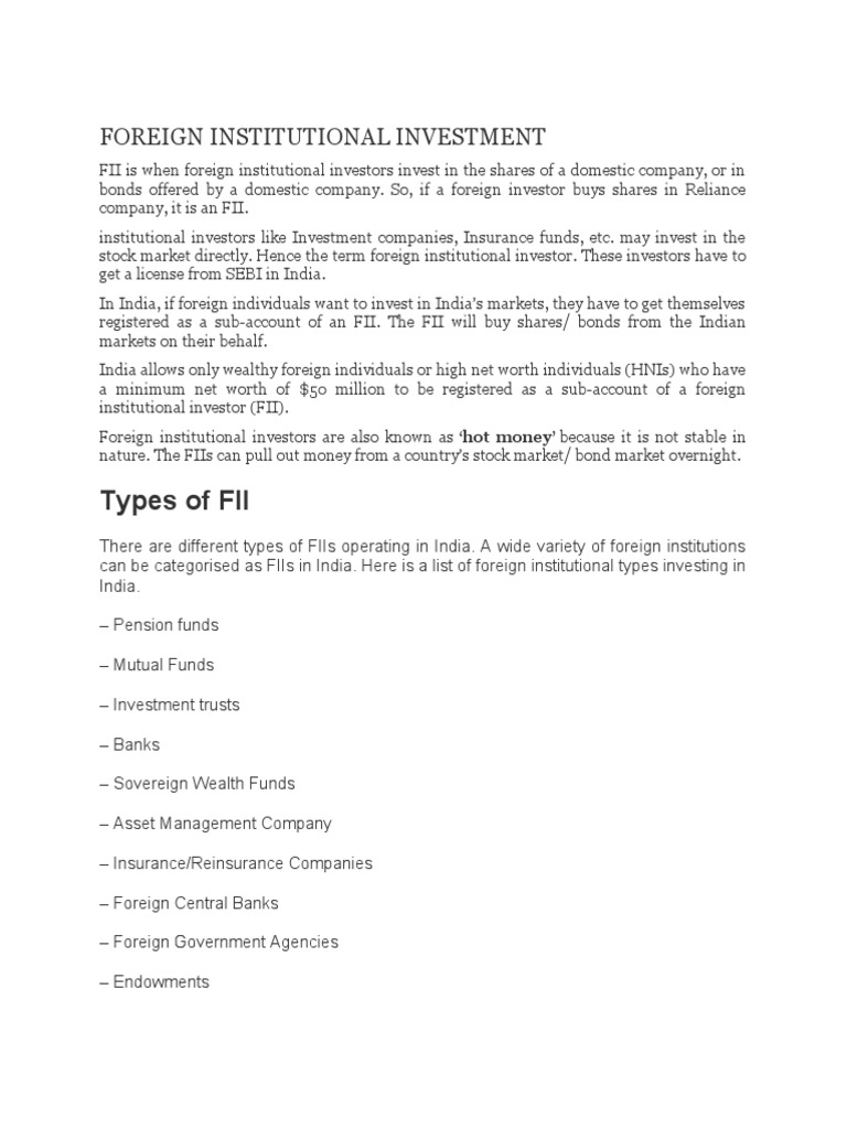 Types of FII: Foreign Institutional Investment | PDF | Institutional ...