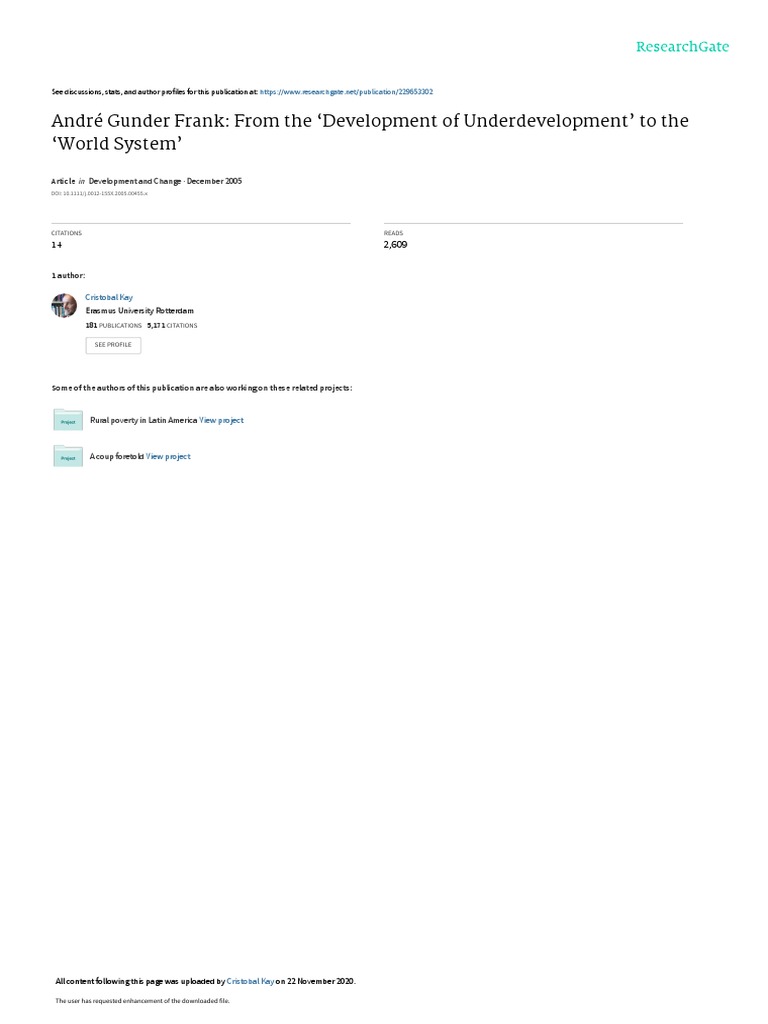 André Gunder Frank: From The Development of Underdevelopment' To The ...