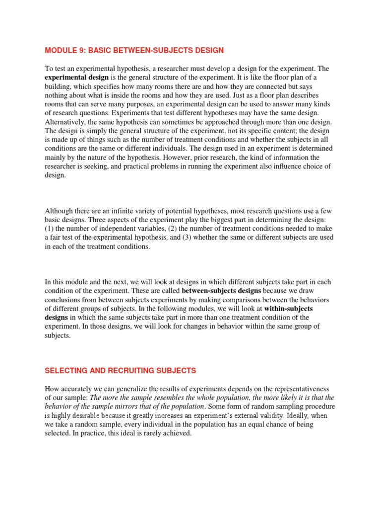 Understanding Between-Subjects Design | PDF | Experiment | Statistics