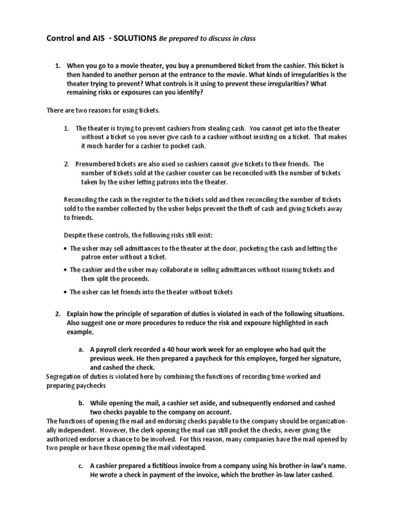 Control and AIS Problems SOLUTIONS | PDF | Inventory | Risk