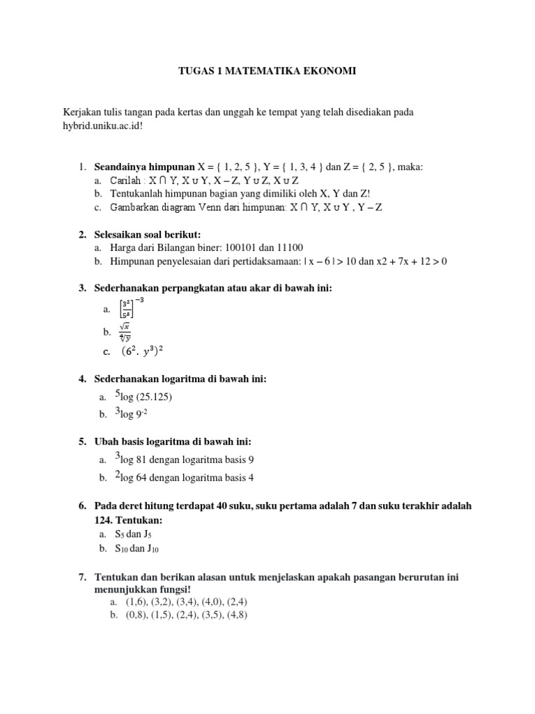 Tugas 1 Matematika Ekonomi | PDF | Metode & Bahan Ajar