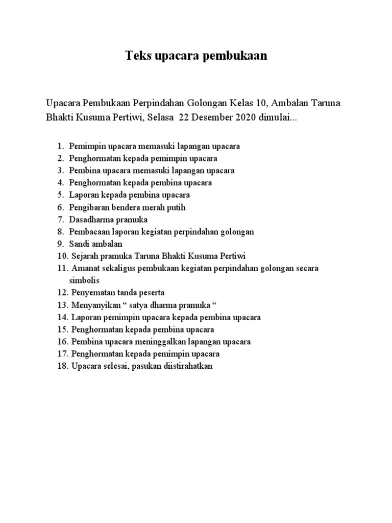 Teks Upacara Pembukaan | PDF