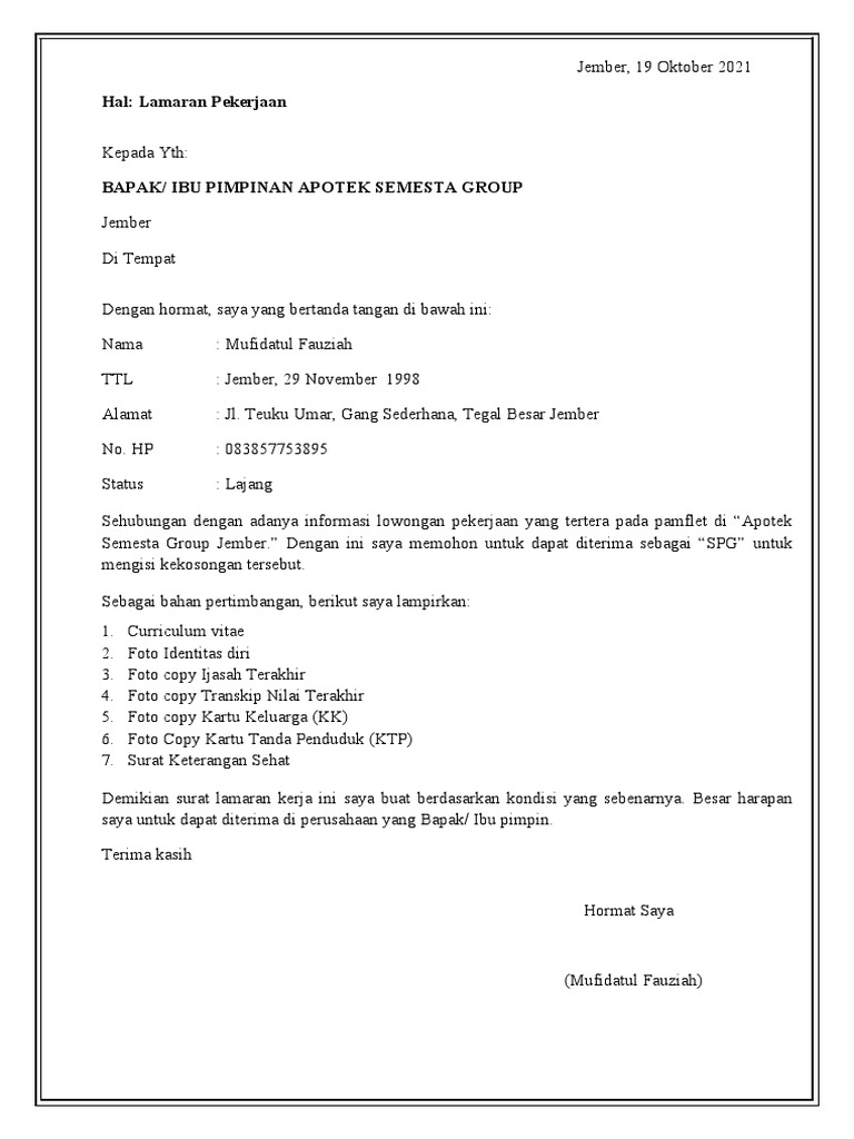 Lamaran Pekerjaan SPG Apotek Semesta | PDF