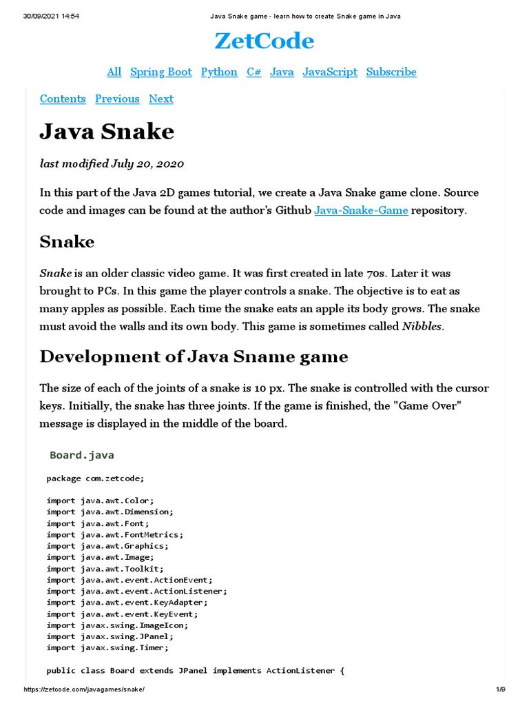 Snake Game Java Code | PDF | Computer Programming | Computing Platforms