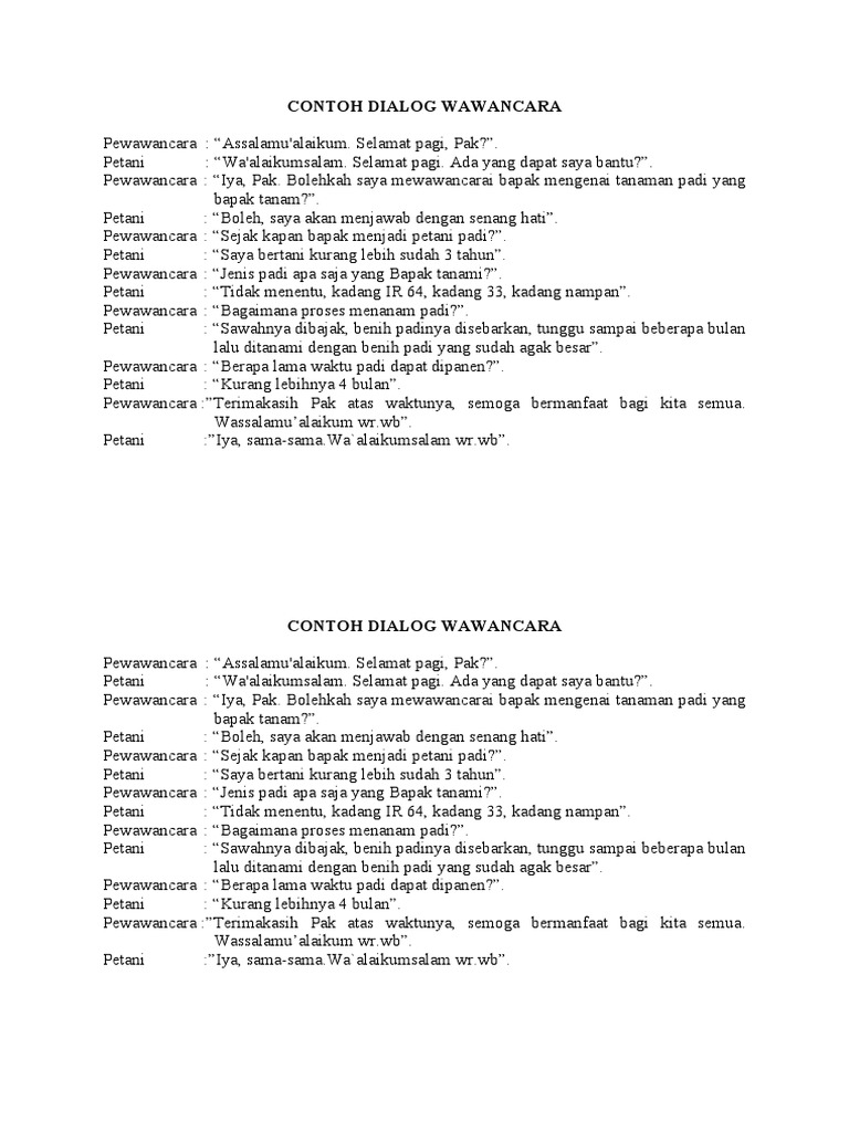 Contoh Dialog Wawancara | PDF | Memasak, Makanan, & Anggur
