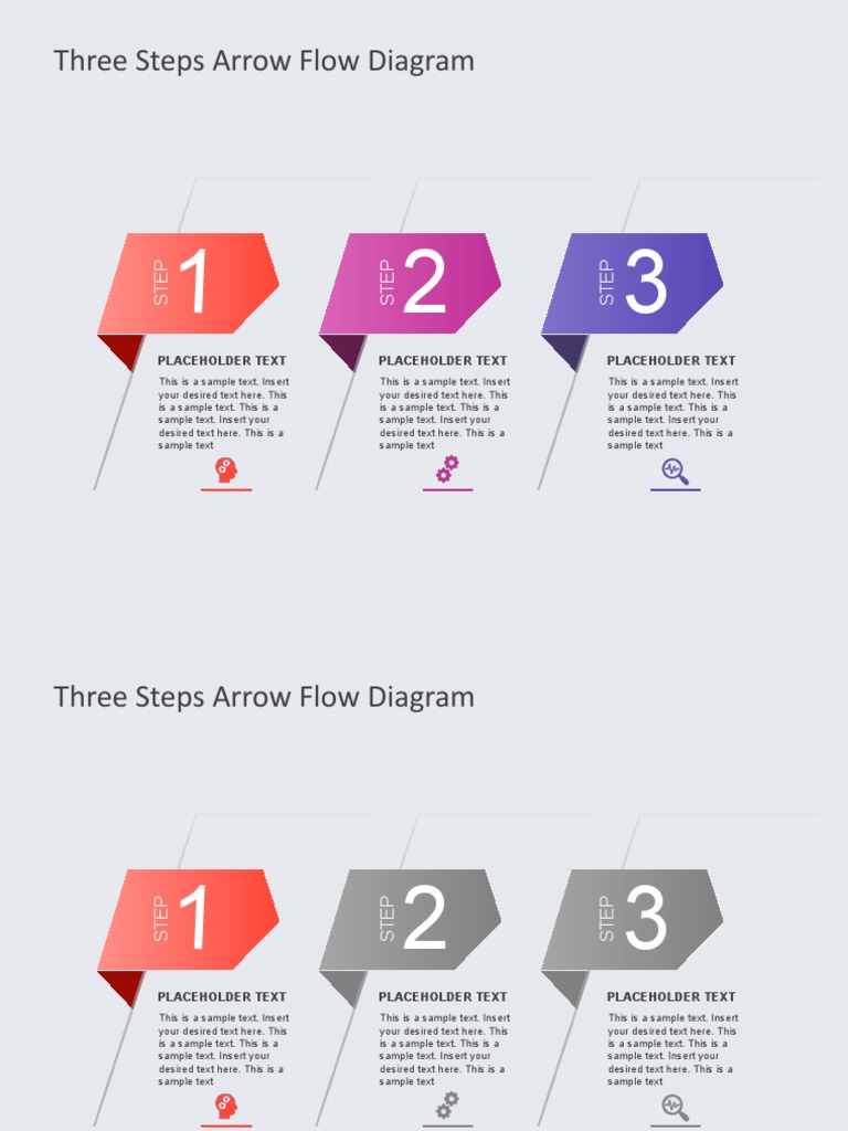Three Steps Arrow Flow Diagram: Placeholder Text Placeholder Text ...