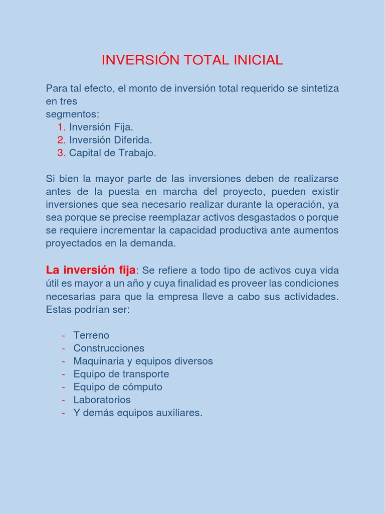 5 Inversion Total | PDF | Capital de trabajo | Economias
