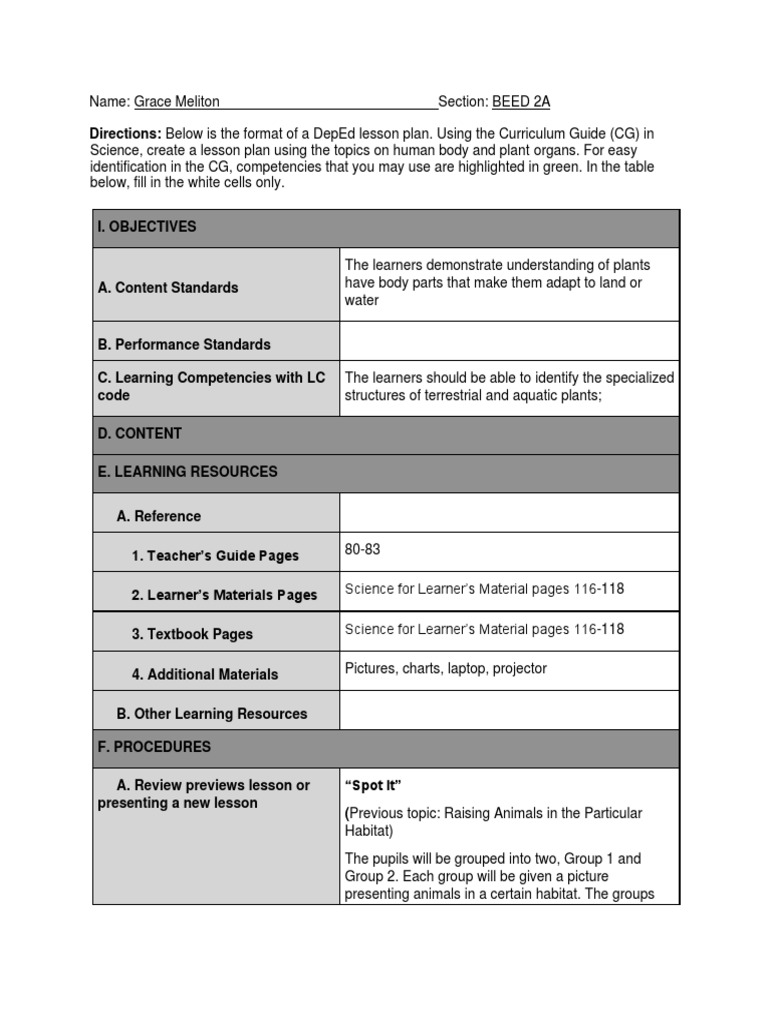 Science 4 Lessonplan | PDF | Plants | Learning