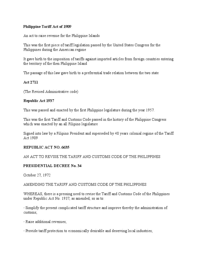 Philippine Tariff System | PDF | World Trade Organization | Customs