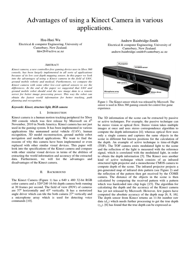 Advantages of Using A Kinect Camera in Various Applications | PDF ...
