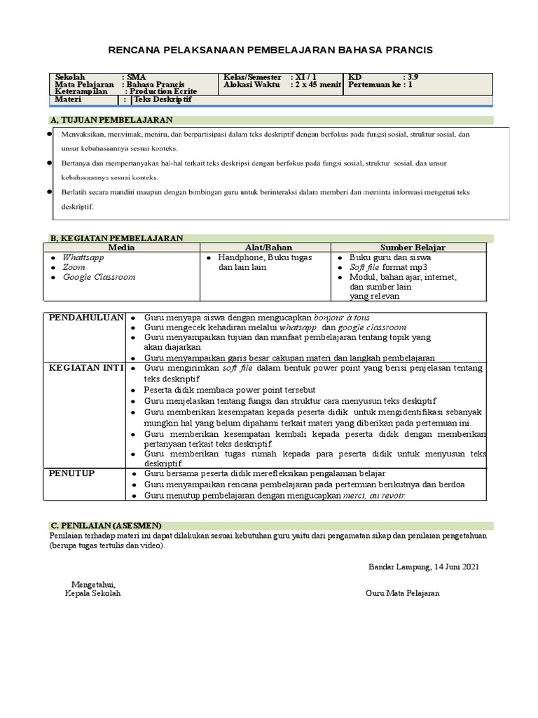 RPP Teks Deskripsi Micro Teaching | PDF
