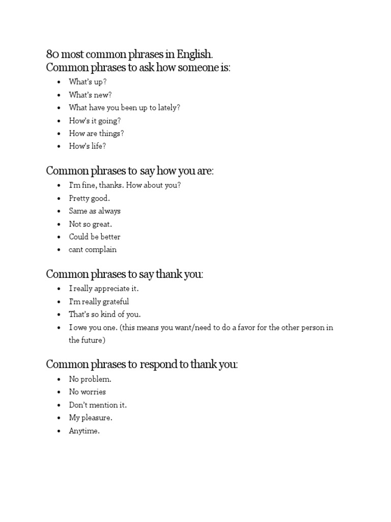 80 Most Common Phrases in English. Common Phrases To Ask How Someone Is ...