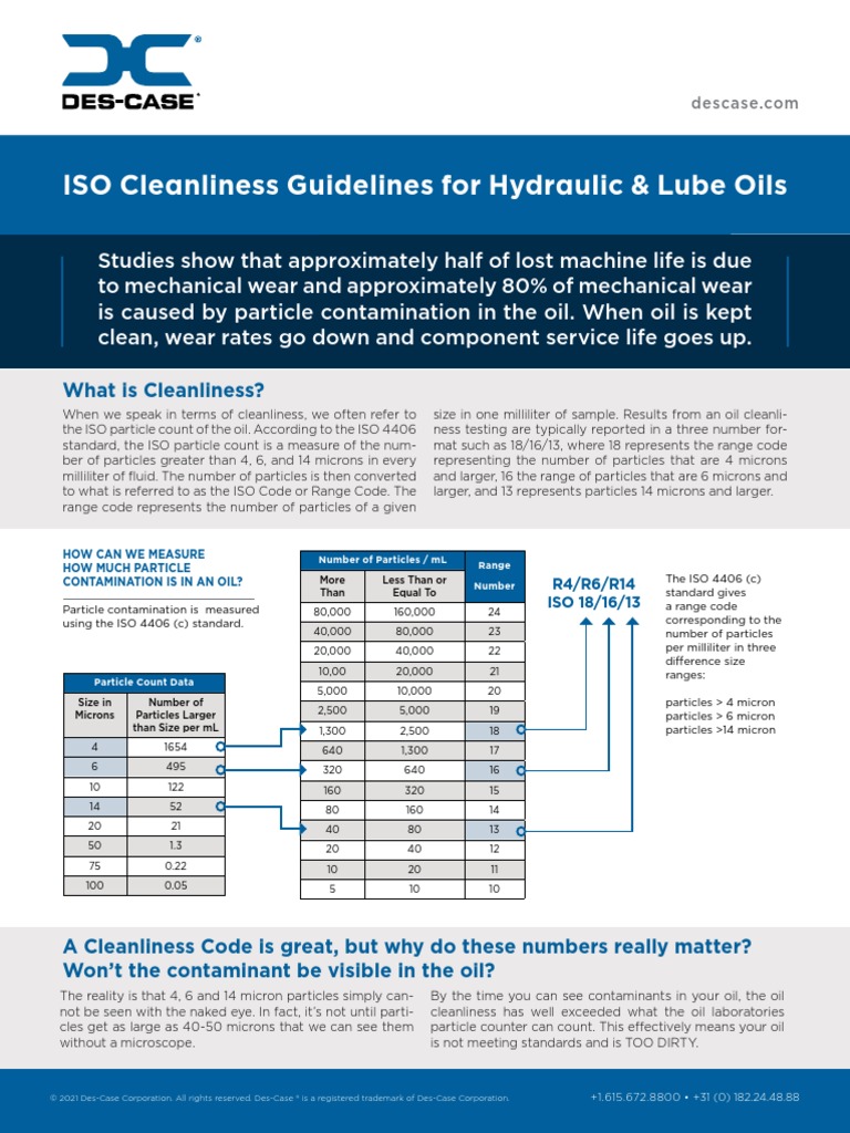 Des Case Iso Cleanliness Guidelines For Hydraulic and Lube Oils | PDF ...