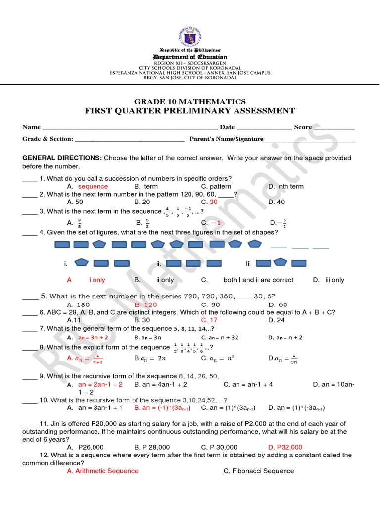 Math10 Summative Testq1 Upload | PDF | Mathematical Objects ...