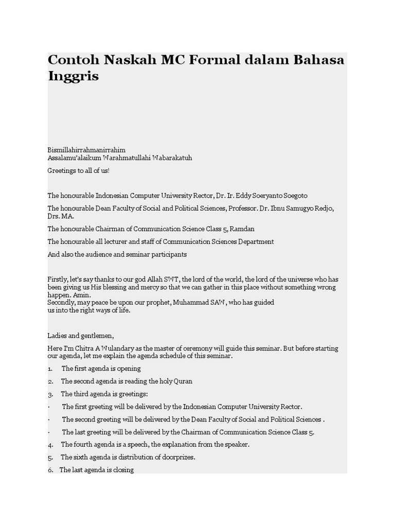 Contoh MC Seminar English | PDF
