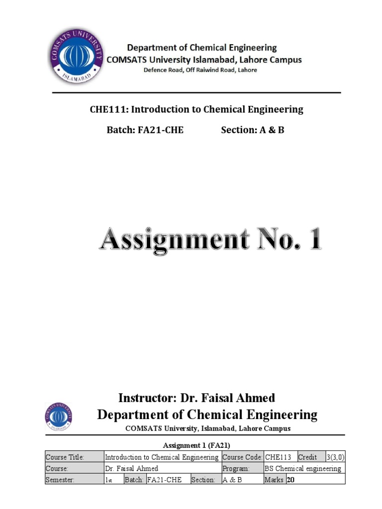 Department of Chemical Engineering: CHE111: Introduction To Chemical ...