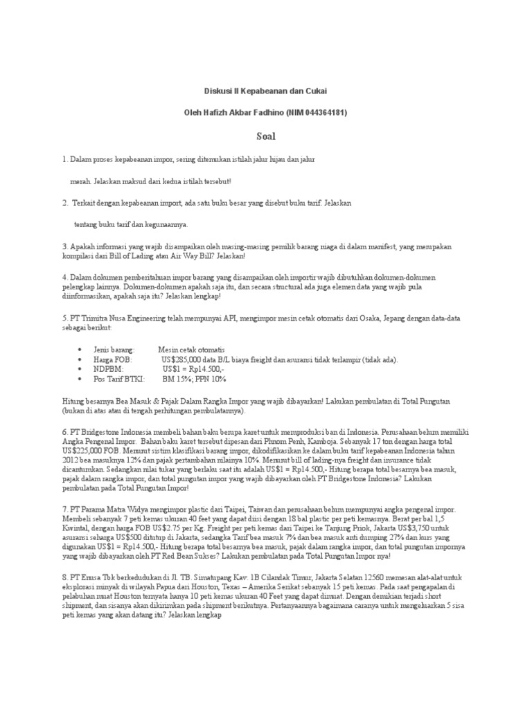 Diskusi II - Kepabeanan Dan Cukai | PDF | Pengelolaan Keuangan & Uang