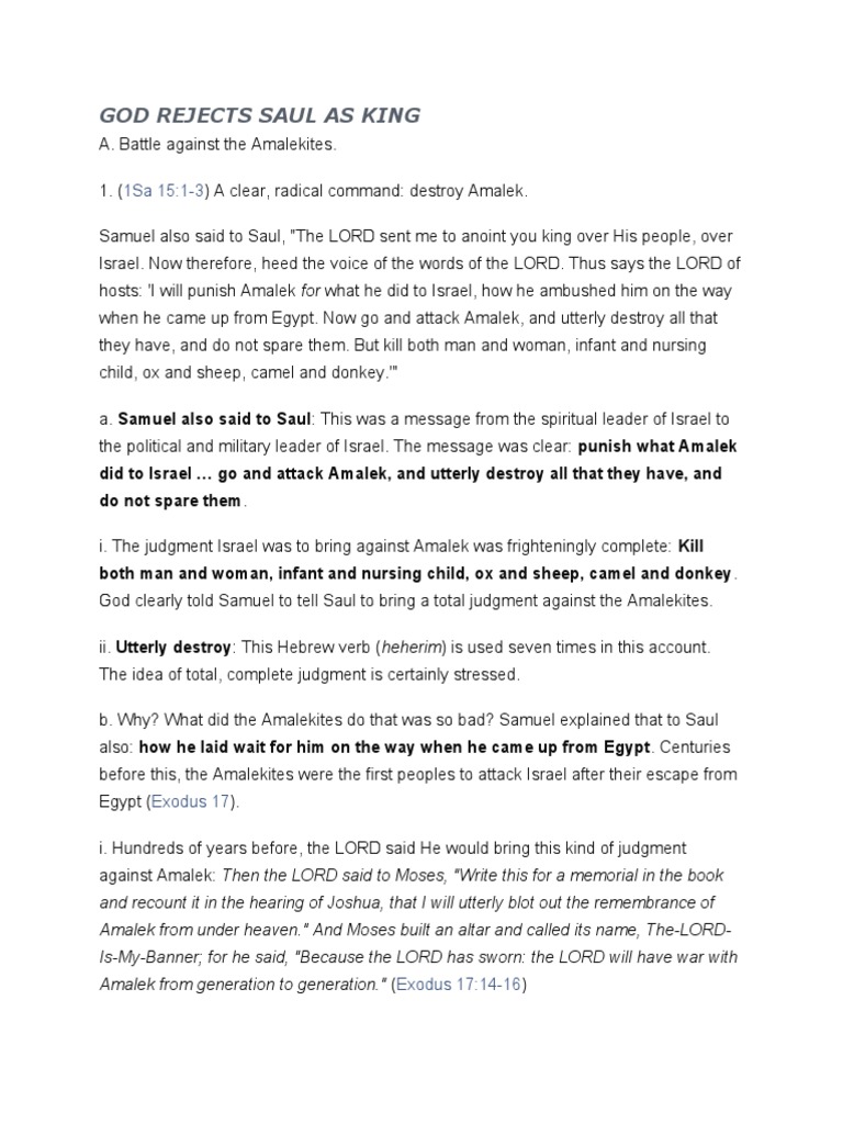 God Rejects Saul As King | PDF | Samuel | Saul