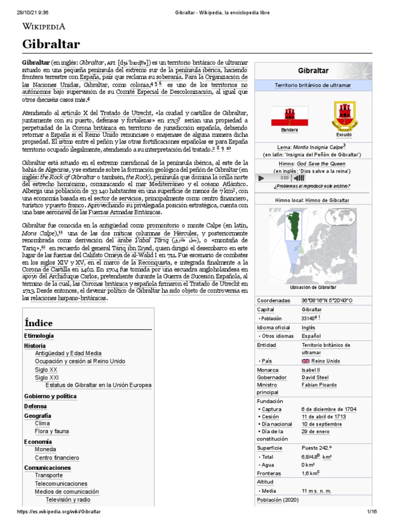 Gibraltar - Wikipedia, La Enciclopedia Libre | PDF | Gibraltar | España