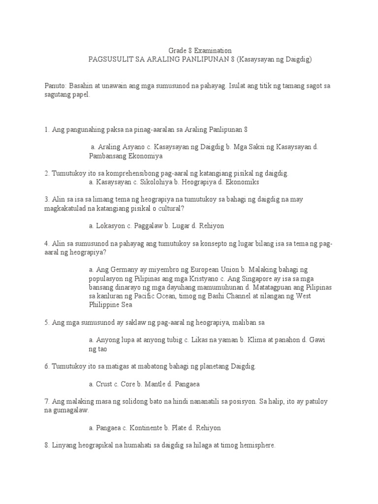 Grade 8 Exam | PDF