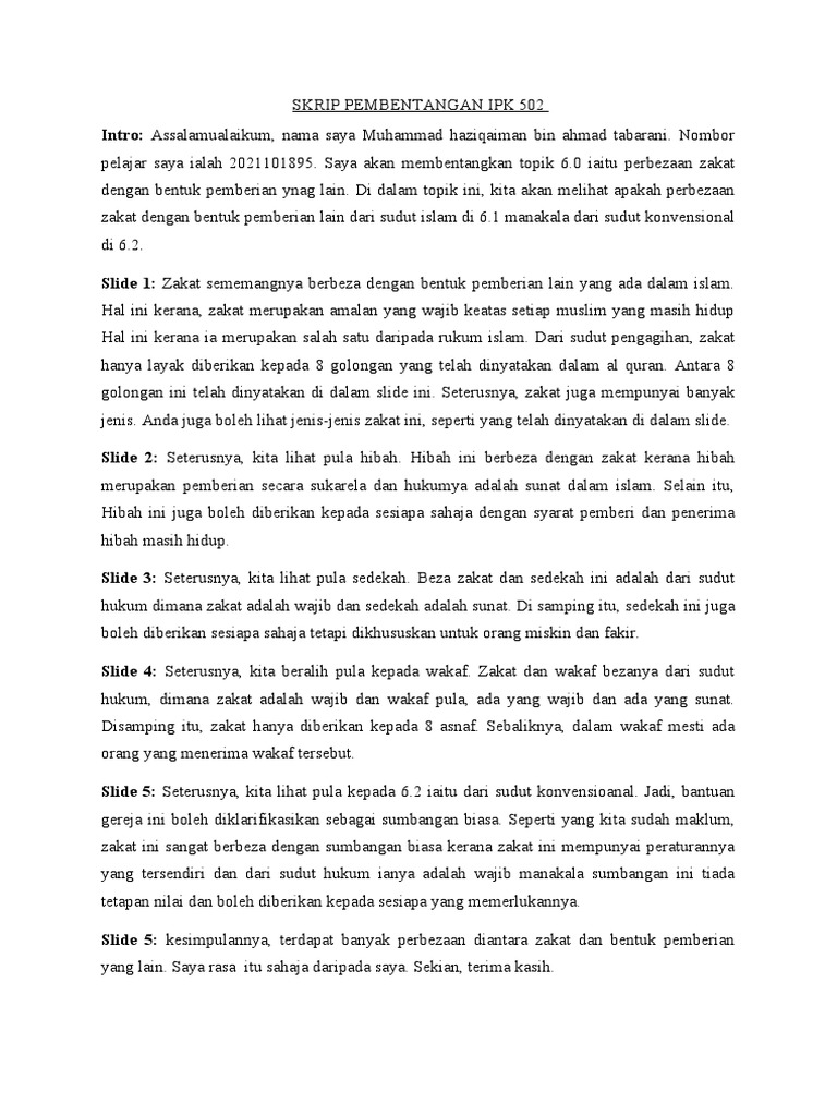 Skrip Pembentangan Ipk 502 | PDF