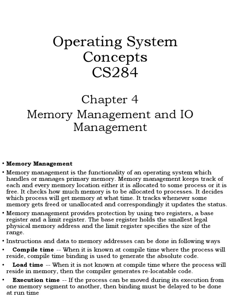 Chapter - 5 - Memory Management and IO Management | PDF | Computer Data Storage | Input/Output