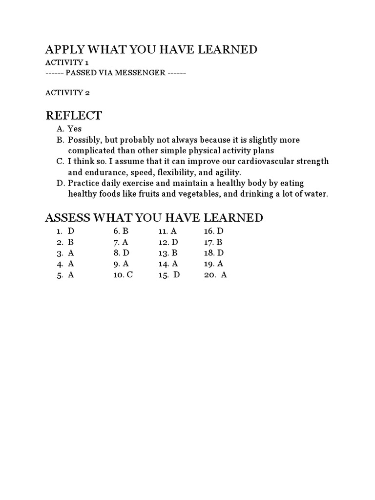 Apply What You Have Learned: Activity 1 - PASSED VIA MESSENGER - Activity 2 | PDF | Wellness
