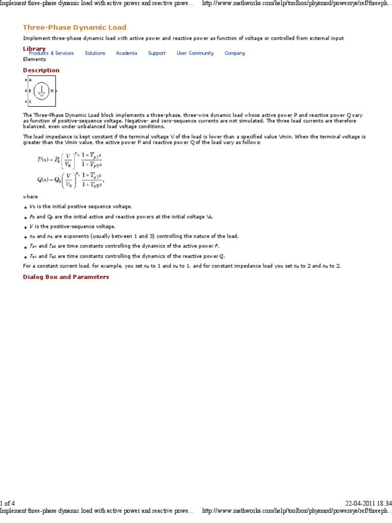 Implement Three-Phase Dynamic Load With Active Power and Reactive Power As Function of Voltage ...