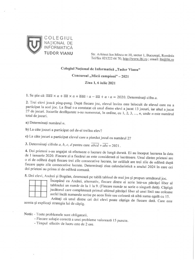 Subiecte Si Barem z1 | PDF