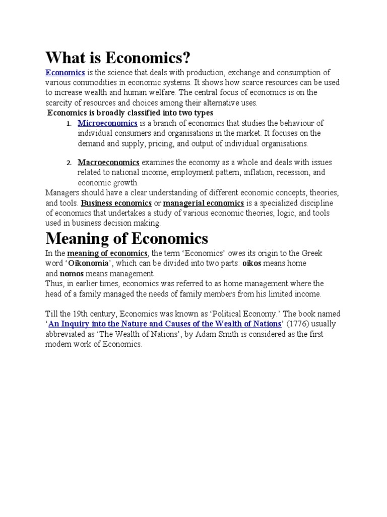Meaning and Defination of Economics Unit 1 | PDF | Economics | Resource