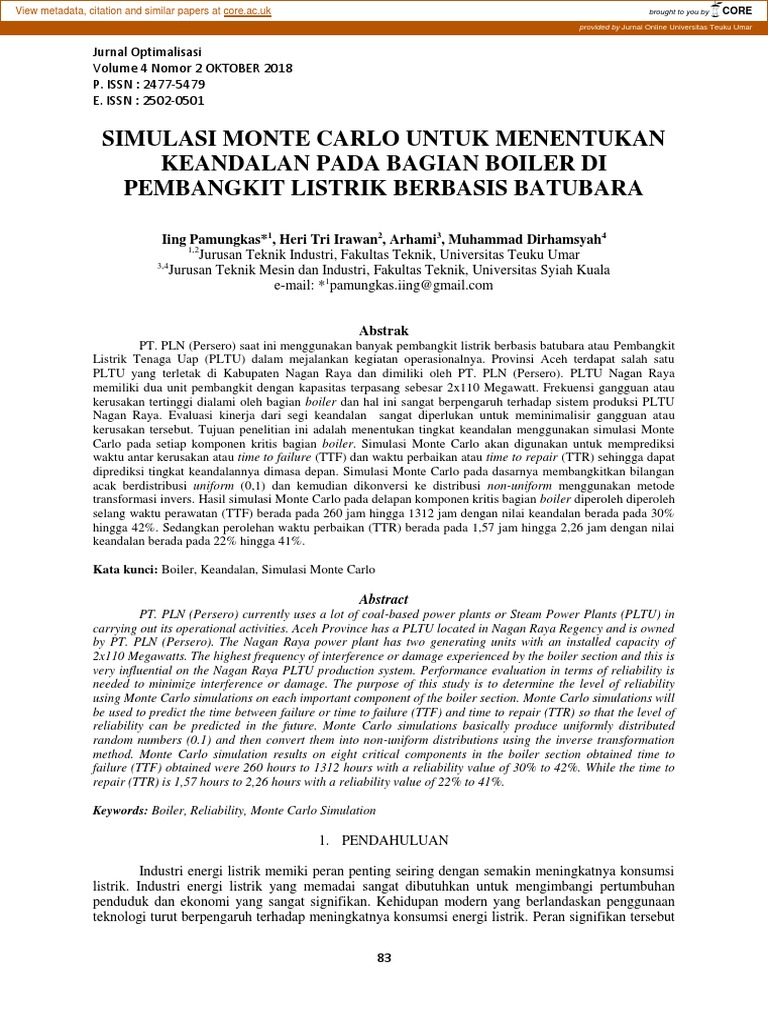 Simulasi Monte Carlo Untuk Menentukan Keandalan Pada Bagian Boiler Di ...