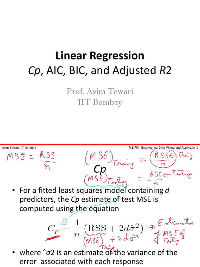 16 Linear Regression - CP, AIC, BIC, and Adjusted R2 - PCA | PDF ...