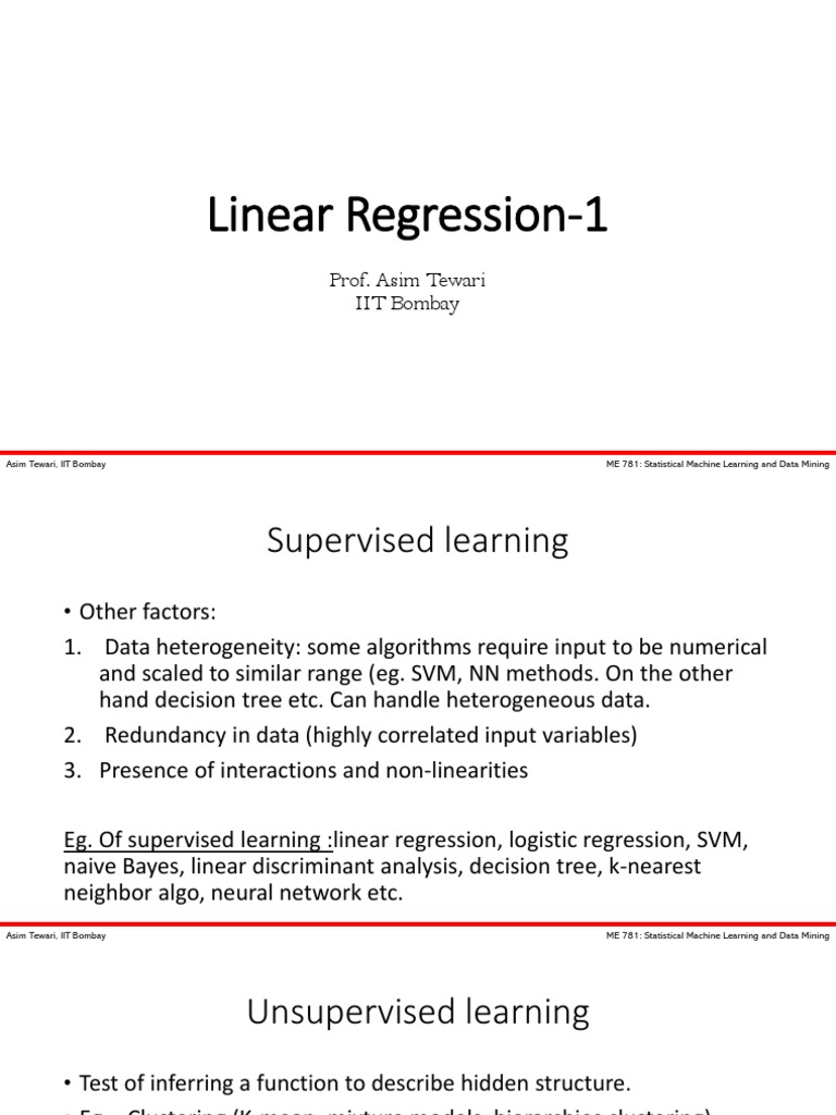Linear Regression-1: Prof. Asim Tewari IIT Bombay | PDF | Errors And Residuals | Statistics