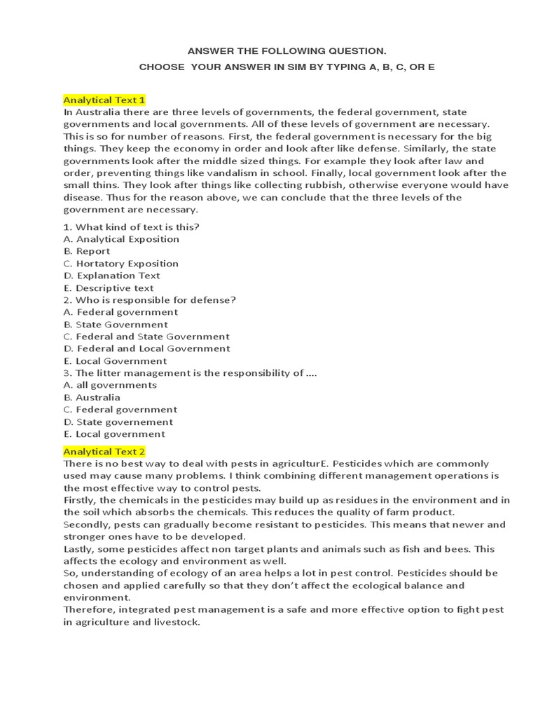 LATIHAN SOAL ANALYTICAL EXPOSITION TEks | PDF | Pesticide | Agriculture