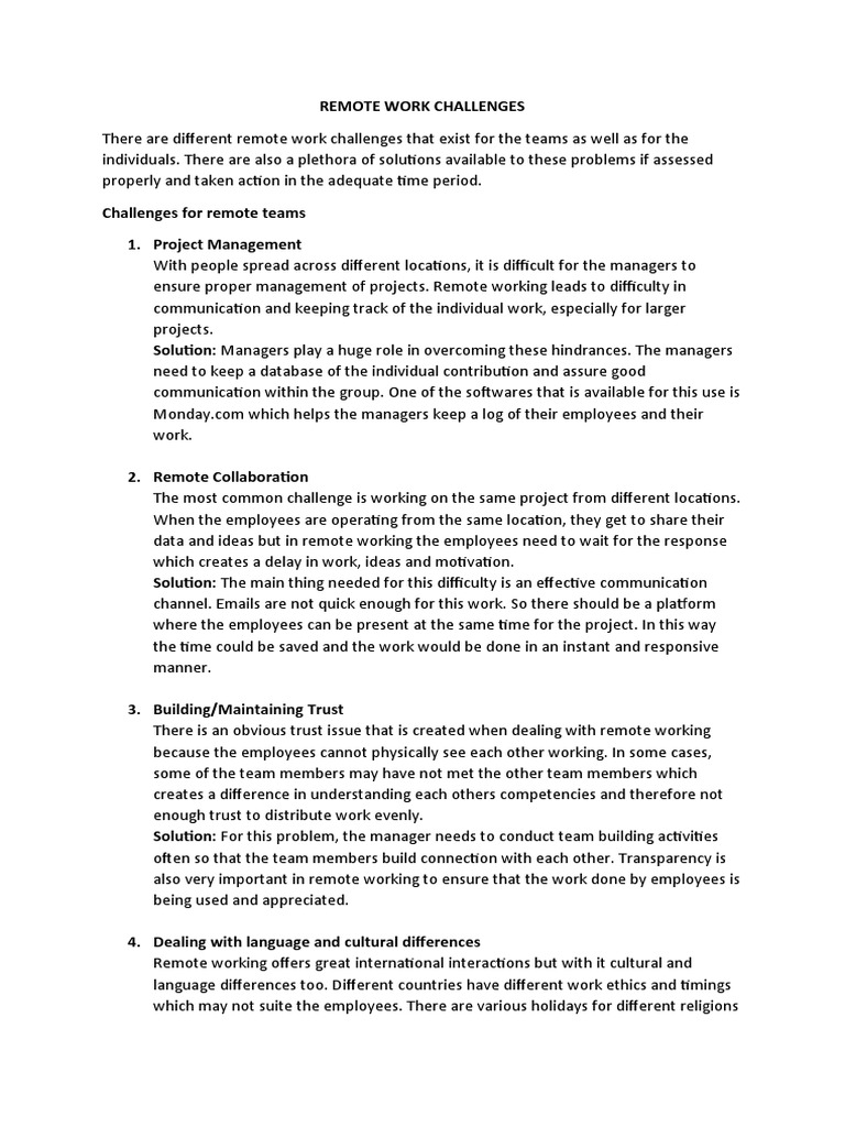 Remote Work Challenges | PDF | Telecommuting | Motivation
