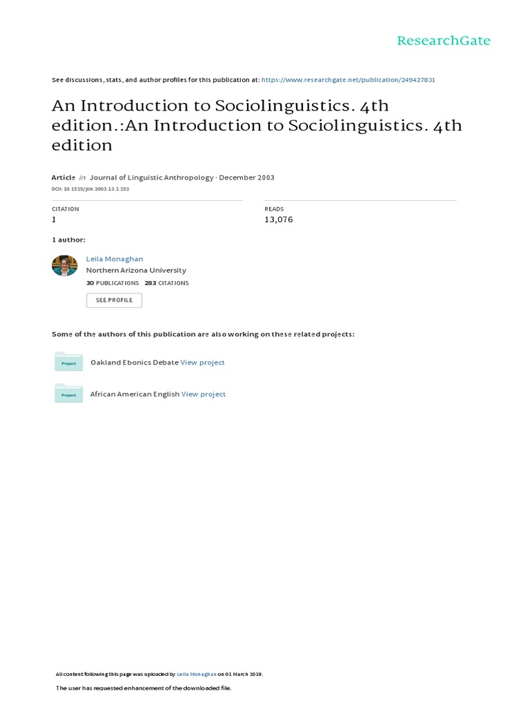 An Introduction To Sociolinguistics 4th Edition An Introduction To Sociolinguistics 4th