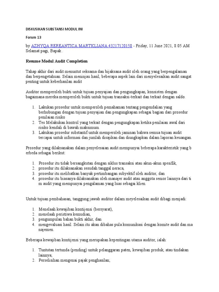 Jawaban Forum 13 Marsyaf Auditing 2 | PDF | Hukum