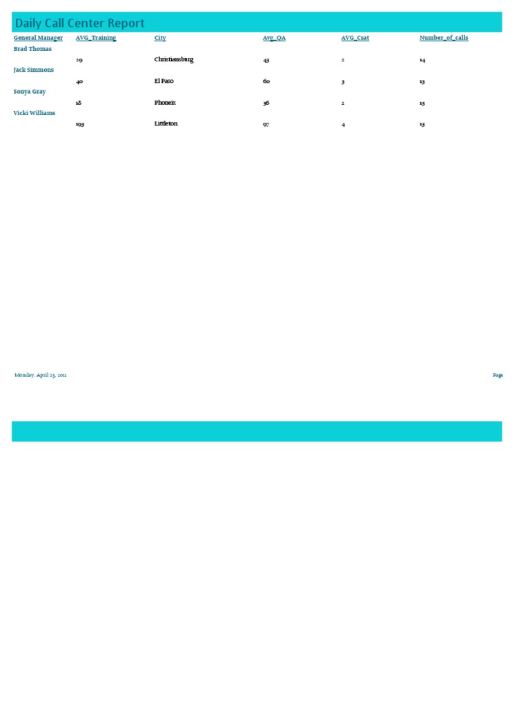 Daily Call Center Performance Report | PDF